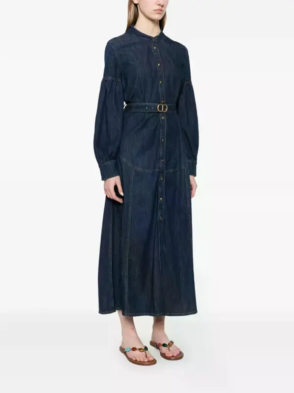 TWINSET Belted Denim Long Dress