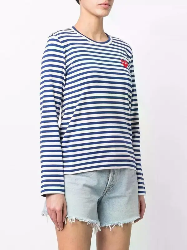 Play Comme Des Garcon Heart-patch Striped T-shirt