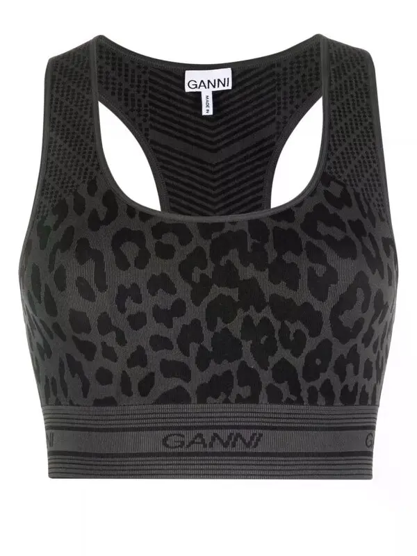 GANNI Leopard-print Racerback Bralette