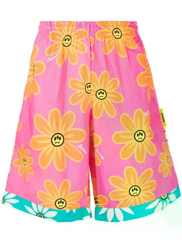 BARROW Logo And Floral-print Cotton Shorts