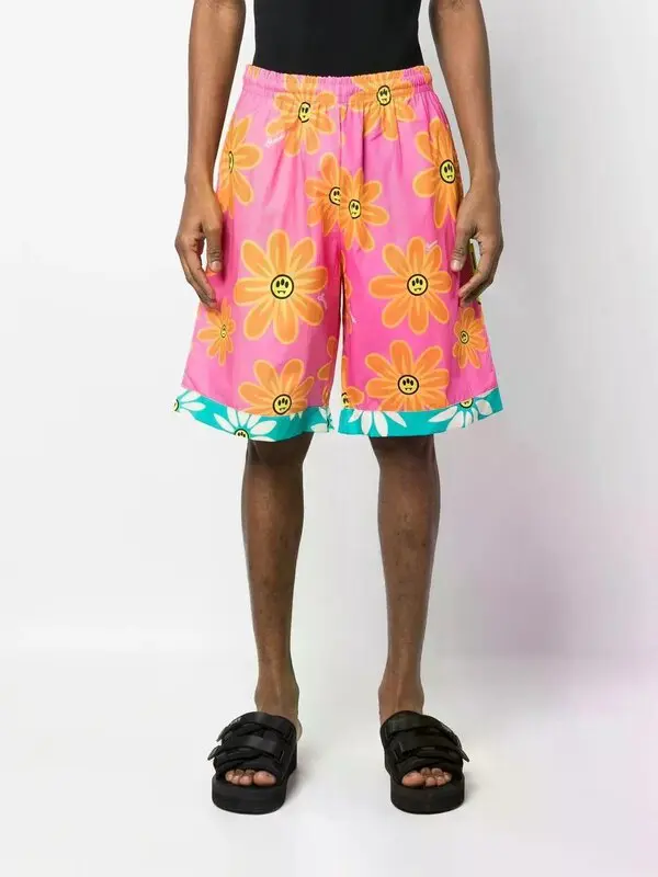 BARROW Logo And Floral-print Cotton Shorts