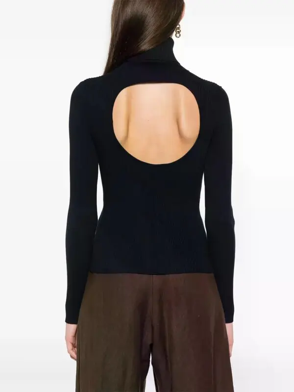 P.a.r.o.s.h Ribbed Knit Cut-out Roll Neck Cropped Sweater