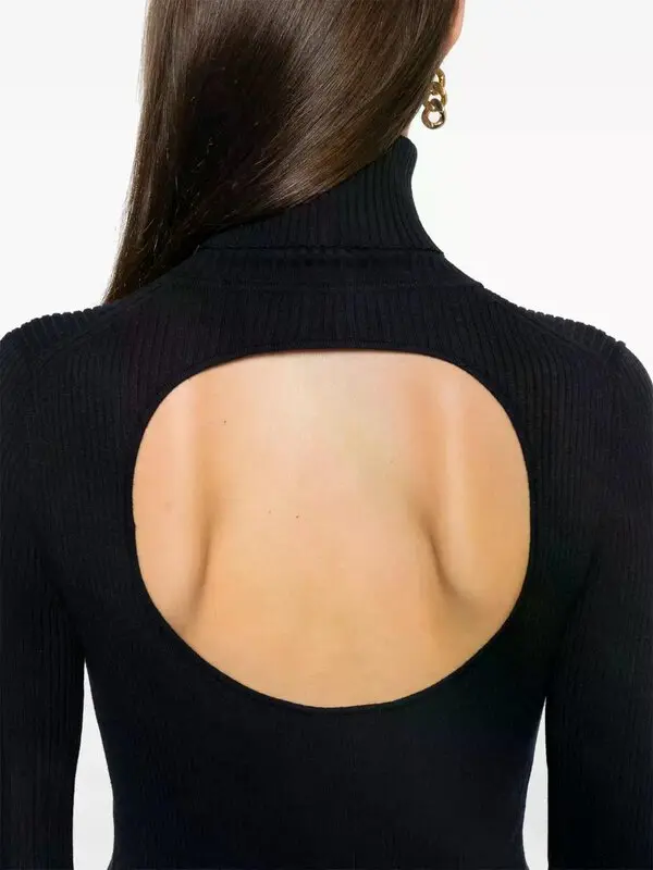 P.a.r.o.s.h Ribbed Knit Cut-out Roll Neck Cropped Sweater