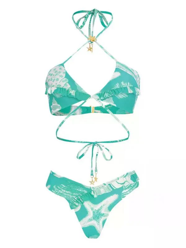 AMIR SLAMA Starfish-print Two-piece Bikini - Blue