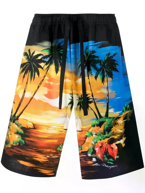 Dolce & Gabbana Palm Tree-print Cotton Shorts - Blue