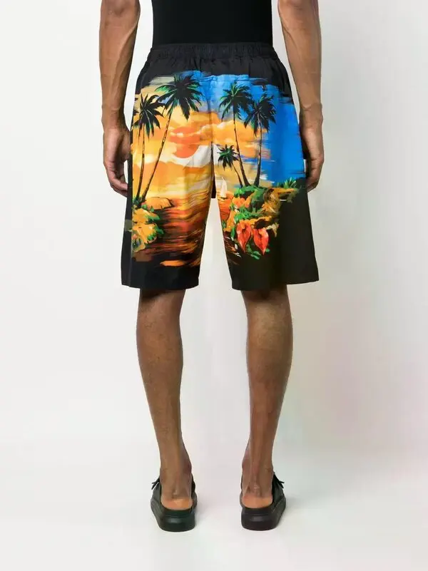 Dolce & Gabbana Palm Tree-print Cotton Shorts - Blue
