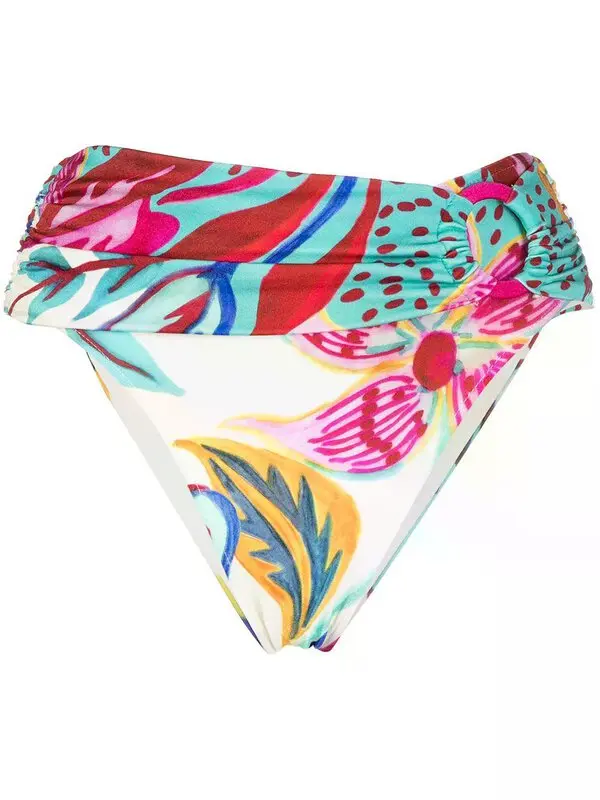 PatBO Floral-print High-waist Bikini Bottoms - Green