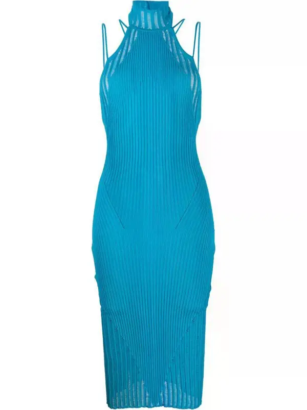ANDREĀDAMO Halterneck Knitted Midi Dress - Blue