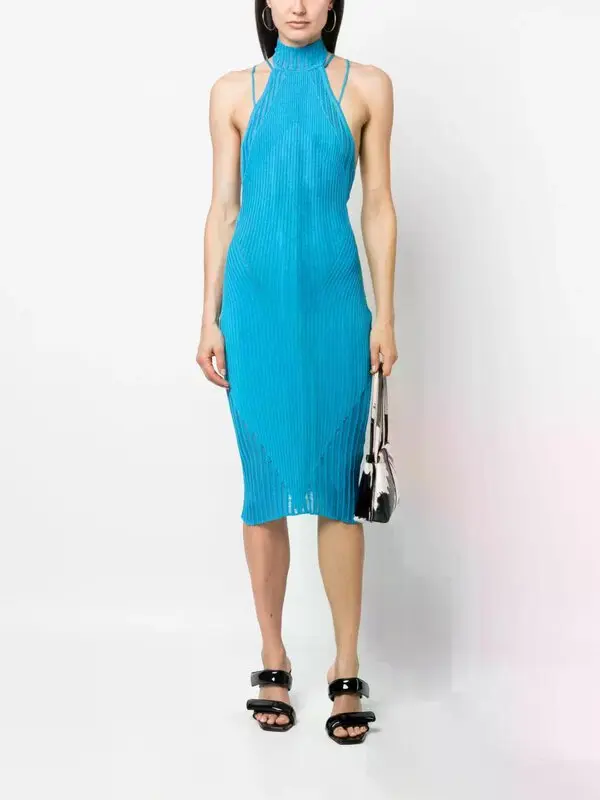 ANDREĀDAMO Halterneck Knitted Midi Dress - Blue