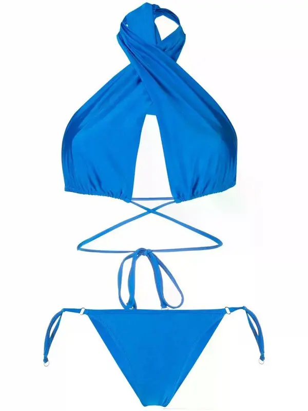 NOIRE SWIMWEAR Shiny-finish Triangle-cup Bikini Set - Blue