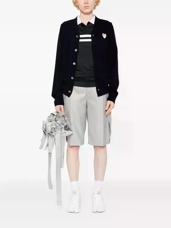 Play Comme Des Garcon Heart-patch Wool Cardigan - Blue
