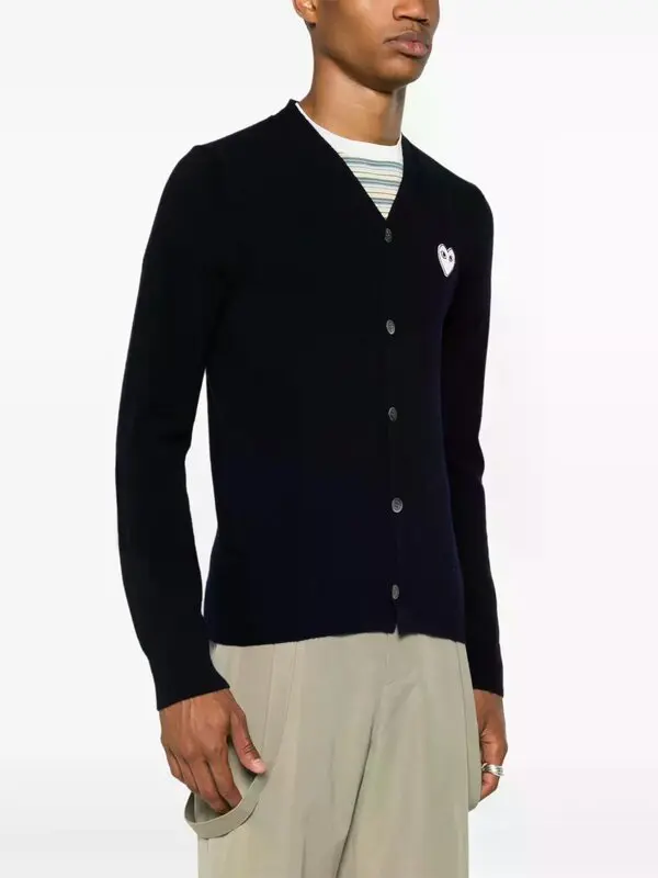 Play Comme Des Garcon Heart-patch Wool Cardigan - Blue