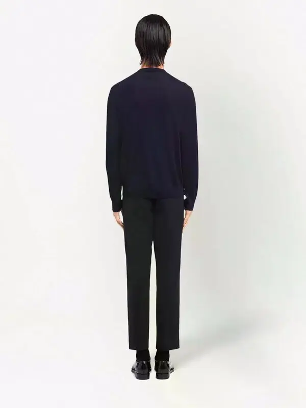Prada Embroidered Logo Superfine Wool Crew Neck Jumper - Blue