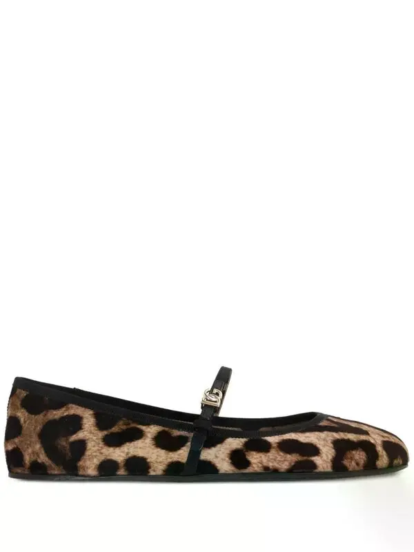 Dolce & Gabbana Logo-buckle Animal Print Ballet Flats - Brown