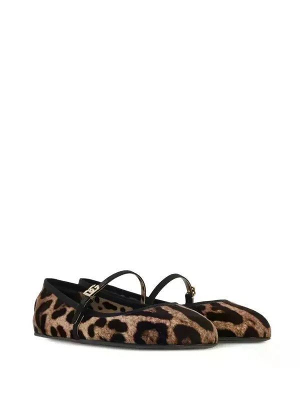 Dolce & Gabbana Logo-buckle Animal Print Ballet Flats - Brown