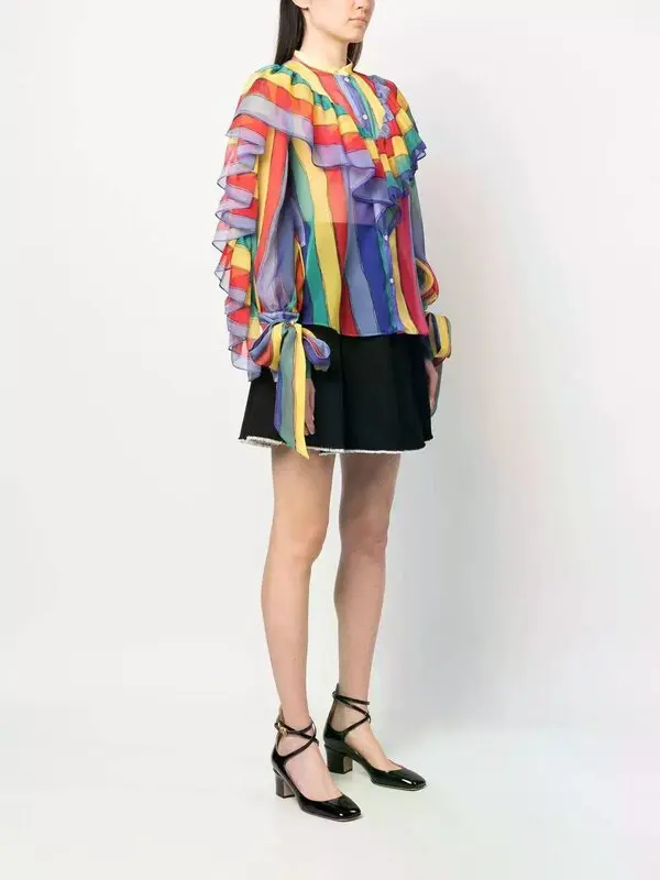 Rochas Striped Ruffle Blouse