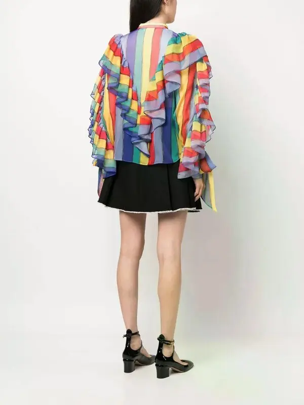 Rochas Striped Ruffle Blouse