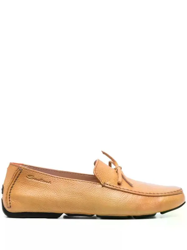Santoni Grained Leather Loafers With Bow Detailing - Neutrals