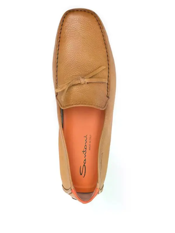 Santoni Grained Leather Loafers With Bow Detailing - Neutrals