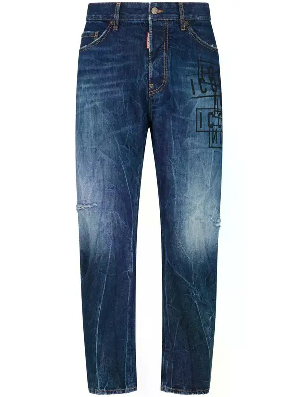 Dsquared2 Icon-print Straight-leg Jeans - Blue