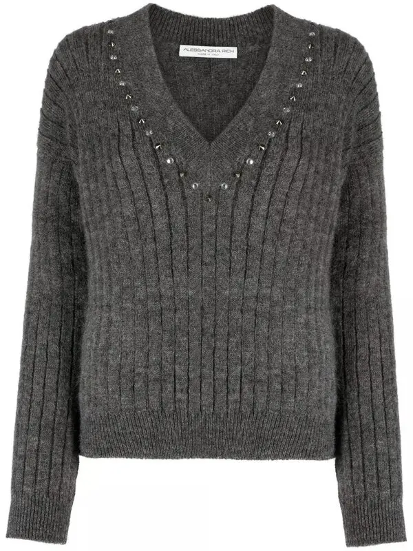 Alessandra Rich Stud-embellished Ribbed-knit Jumper