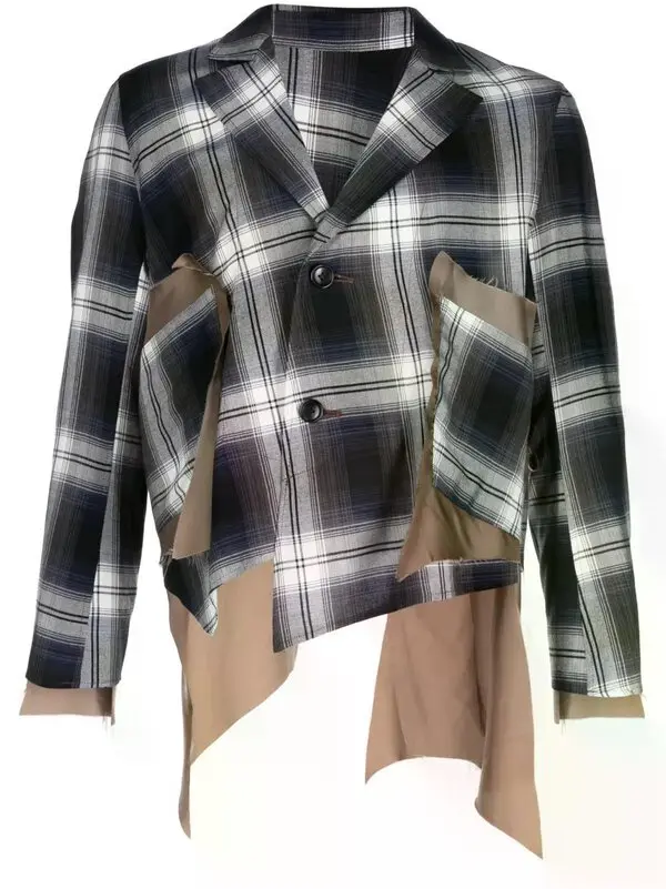 SULVAM Asymmetric Plaid Blazer - Blue