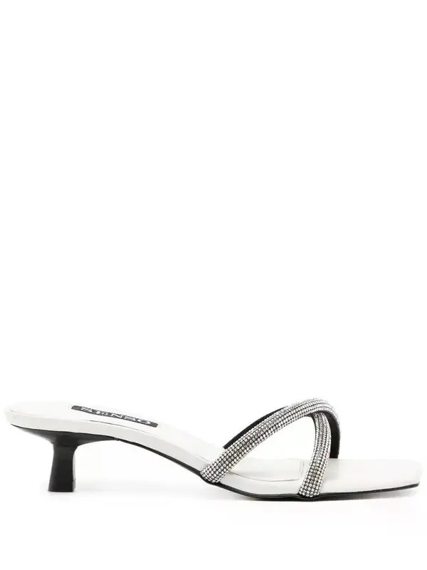 Senso Embellished Crossover Strap Kitten Heel Sandals - White