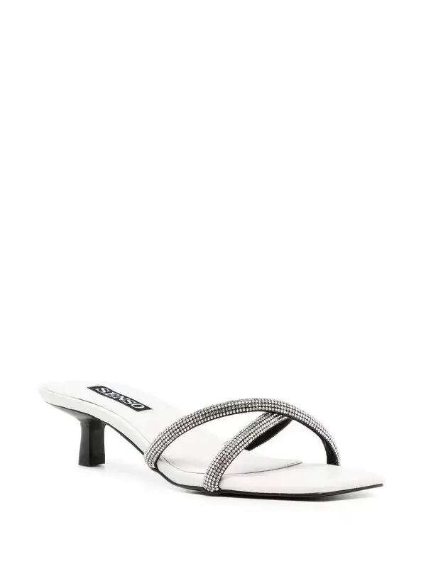 Senso Embellished Crossover Strap Kitten Heel Sandals - White