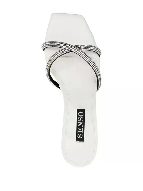Senso Embellished Crossover Strap Kitten Heel Sandals - White