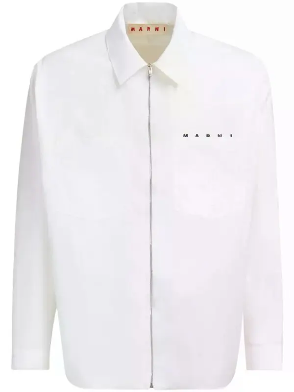 Marni Logo-print Zip-up Cotton Shirt - White