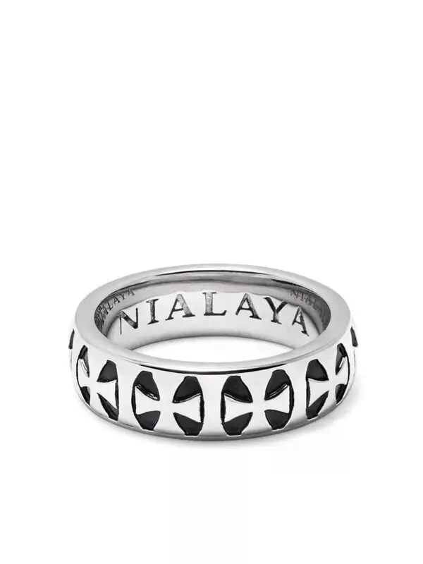NIALAYA JEWELRY Cross-engraved Flat Ring - Silver
