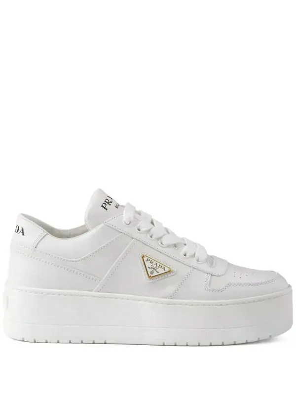 Prada Downtown Bold Perforated Leather Flatform Sneakers - White