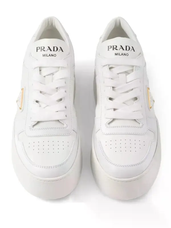 Prada Downtown Bold Perforated Leather Flatform Sneakers - White