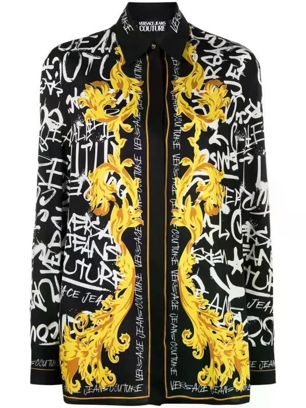 Versace Logo Couture Print Blouse - Black