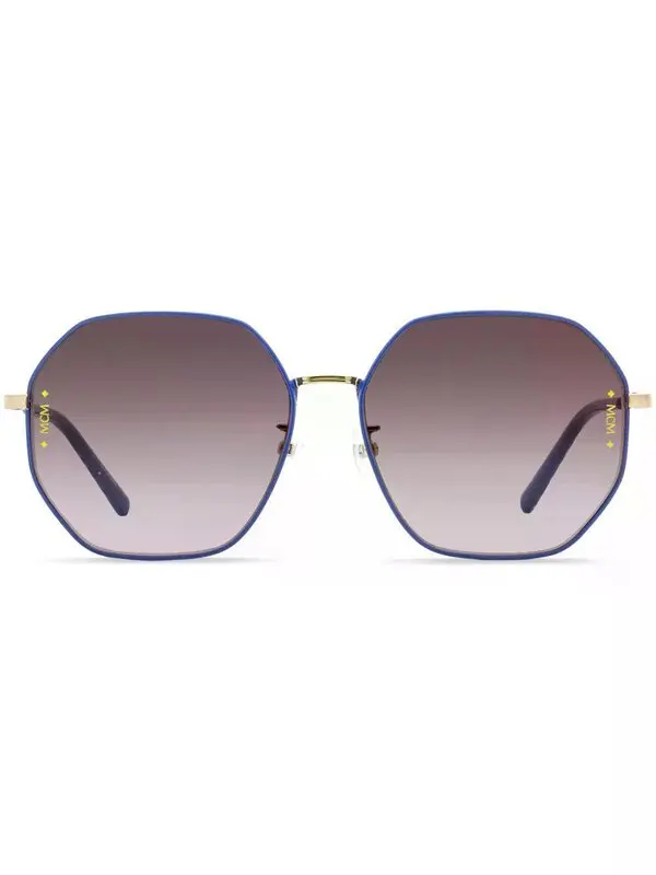 Mcm Visetos-print Geometric-frame Sunglasses - Blue