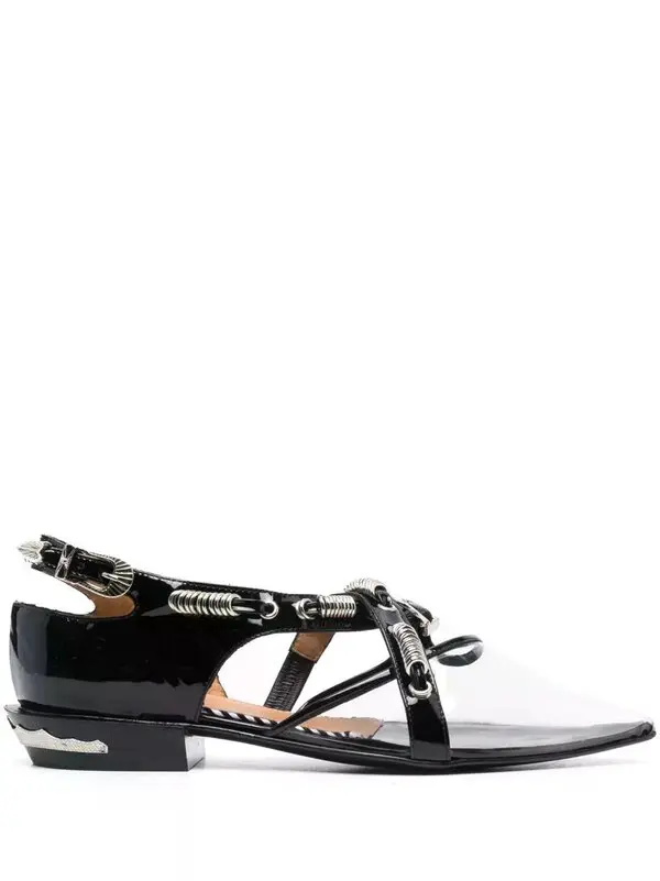 Toga Ring-detail Leather Ballerina Shoes - Black