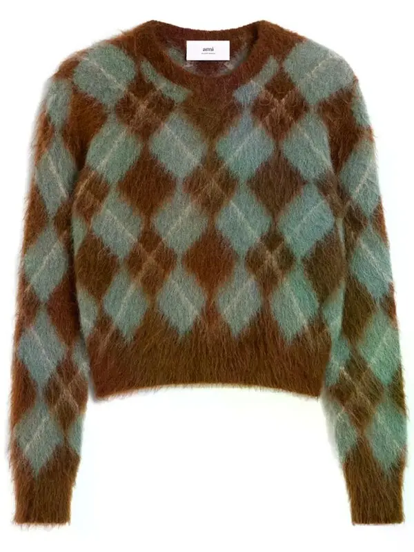 AMI Paris Argyle Wool Blend Brushed Sweater