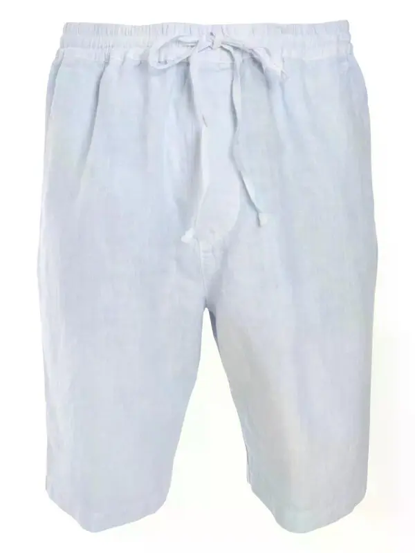 120% Lino Drawstring Pleated Shorts - Blue