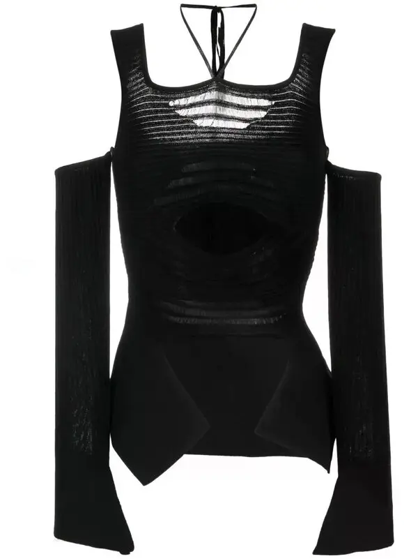 ANDREĀDAMO Cut-out Detail Knitted Top - Black