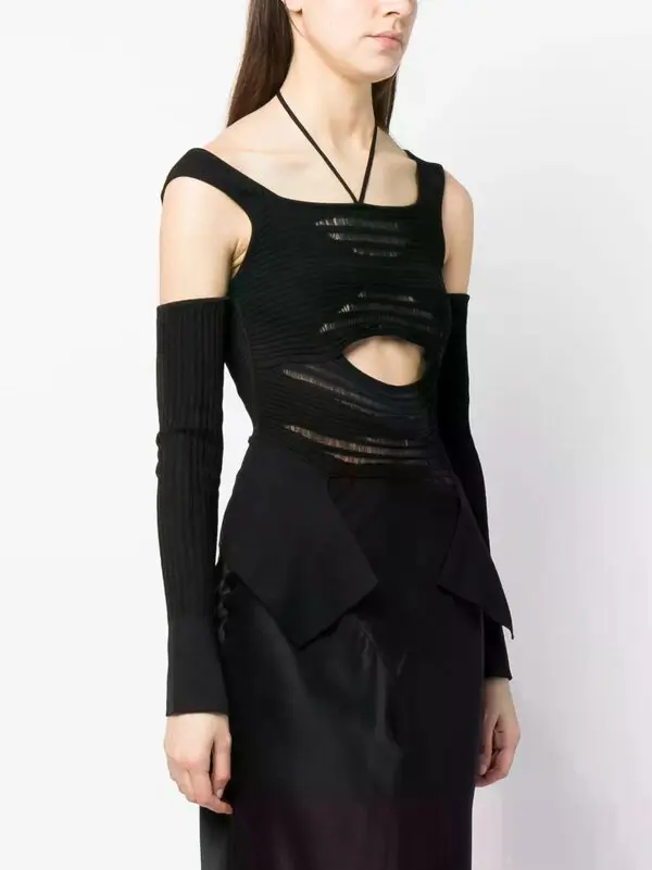 ANDREĀDAMO Cut-out Detail Knitted Top - Black