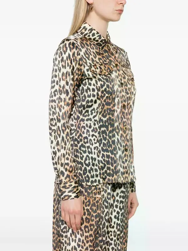 GANNI Leopard-print Satin Shirt