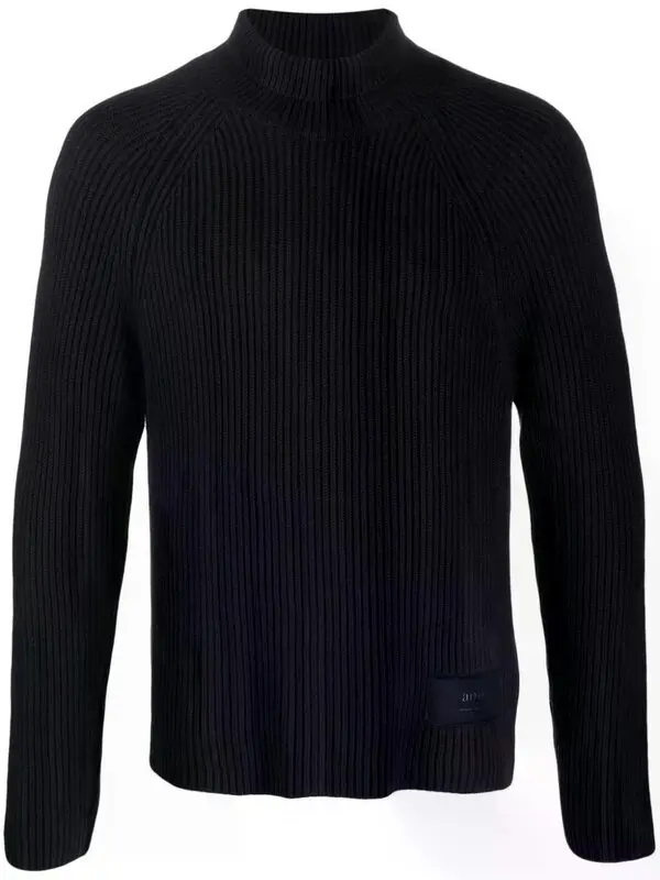 AMI Paris Logo-patch Ribbed-knit Jumper