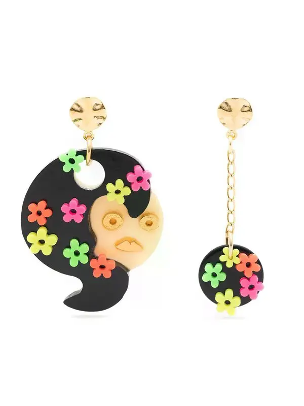 AMIR SLAMA Floral-appliqué Asymmetric Earrings - Black