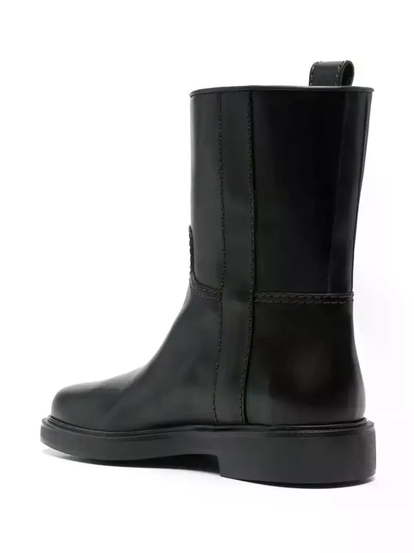 TOD'S Leather Biker Boots With T Timeless Logo - Black