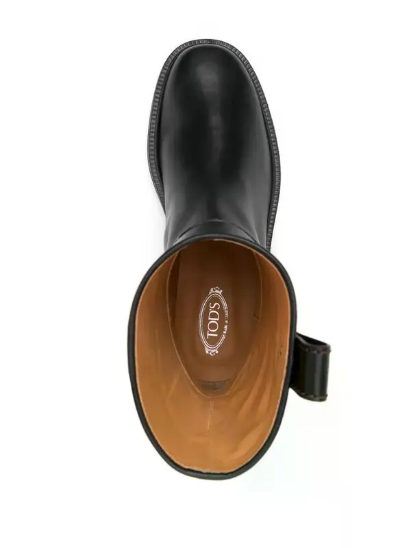 TOD'S Leather Biker Boots With T Timeless Logo - Black