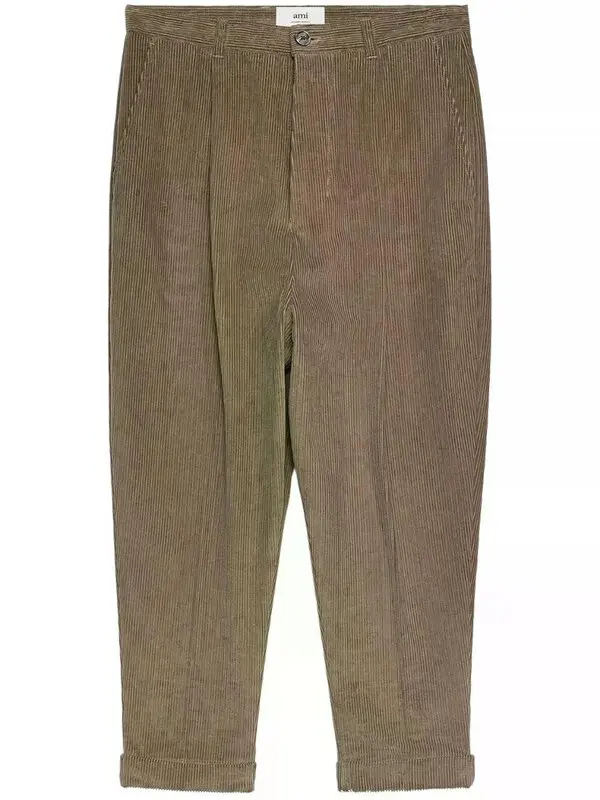 AMI Paris Corduroy Box-pleated Tapered Trousers - Brown
