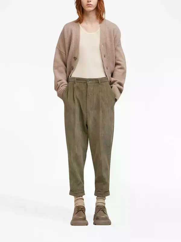 AMI Paris Corduroy Box-pleated Tapered Trousers - Brown