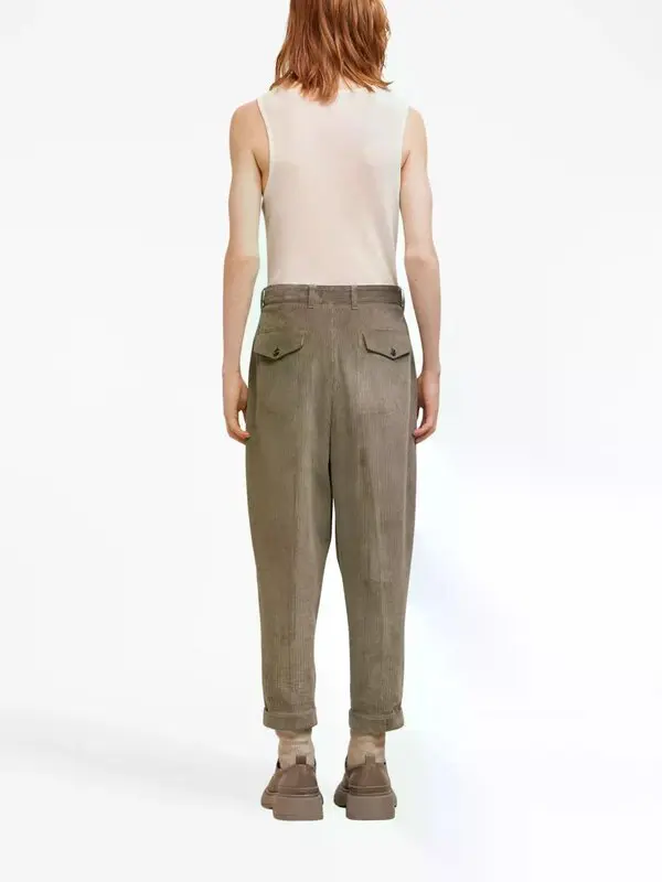 AMI Paris Corduroy Box-pleated Tapered Trousers - Brown