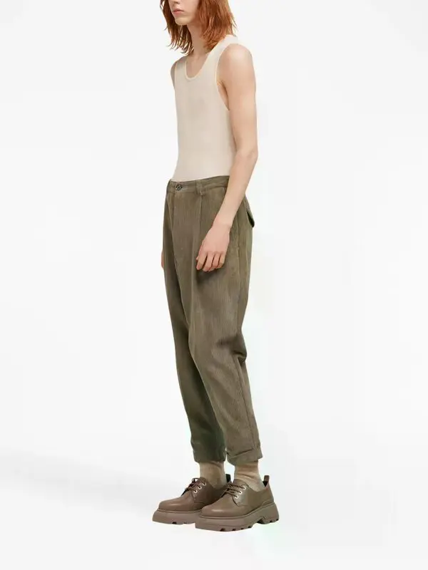 AMI Paris Corduroy Box-pleated Tapered Trousers - Brown