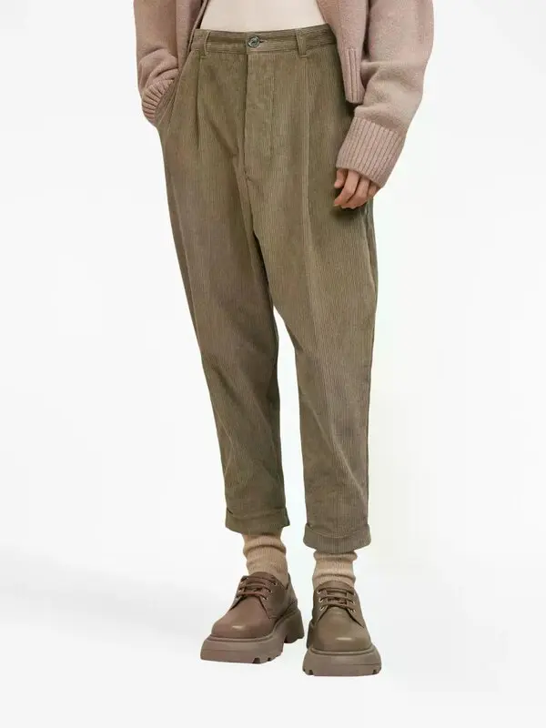 AMI Paris Corduroy Box-pleated Tapered Trousers - Brown